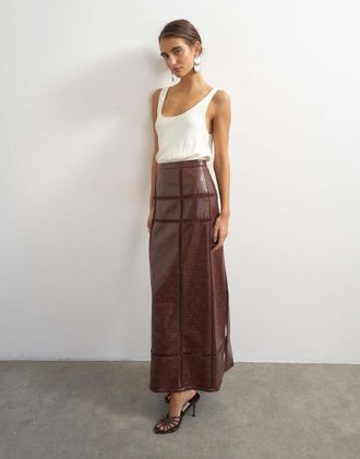 Topshop jupe longue colonne &agrave; d&eacute;tails ajour&eacute;s chocolat-Marron