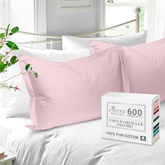Pizuna Luxueux Set de 2 Taies doreiller 50x75 cm Rose Clair, 100% Coton Longue Tige 600 Fils Armure Satin taies doreiller Douces 50x75 en Coton (Rose Clair t