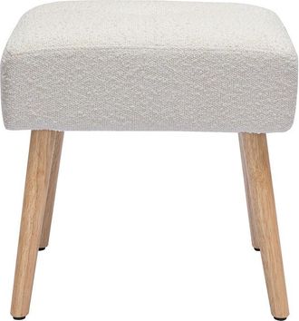 Miliboo Niedriger Hocker aus weißem Stoff mit Bouclé-Wolleffekt und hellem Massivholz H46 cm guesta