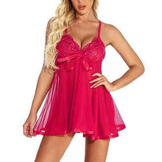 Generic S-6XL Plus Pyjama Taille Dentelle V&ecirc;tements de Nuit Lingerie V&ecirc;tements de Nuit V&ecirc;tements de Nuit Bow D&eacute;collet&eacute; Cache-Maillot Dentelle, rose vif, S