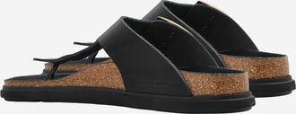 Birkenstock Unisex Sandals Gizeh Droplet Black Leather Slippers Flat Shoes
