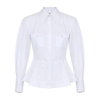 Elisabetta Franchi Hemdbluse aus Baumwollpopeline mit R&uuml;sche - - Blouses & Shirts - Damen - Wei&szlig; - L