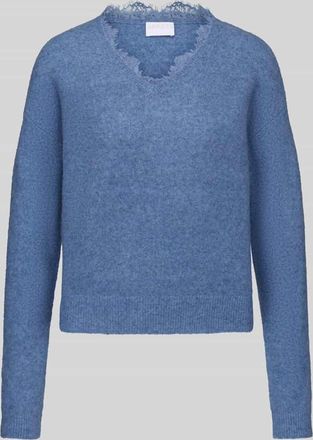 Jake*s Pullover mit Spitzenbesatz am V-Ausschnitt