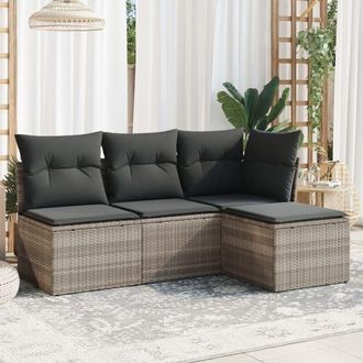 vidaXL 4-tlg. Garten-Sofagarnitur mit Kissen Hellgrau Poly Rattan - Vidaxl