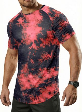 Coofandy Herren T Shirt Kurzarm Rundhals Sportshirt Tie Dye Sommer Freizeit Shirt Polyester Leicht Locker Modern Mehrfarbig XL
