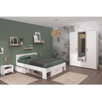 Parisot Chambre complete adulte - dream - Lit 140x190/200 cm + 2 chevets + armoire - D&eacute;cor blanc et chene Parisot