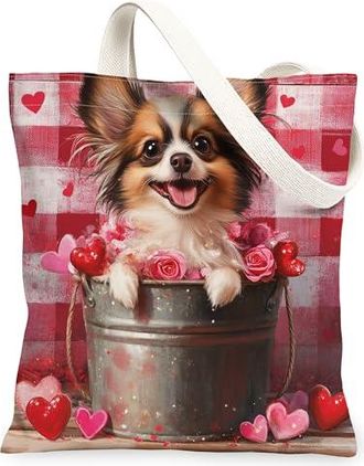 Generic Sac fourre-tout en toile motif papillon pour le shopping, 33 x 38,1 cm, sac d&eacute;picerie r&eacute;utilisable pour la Saint-Valentin, sac d&eacute;picerie pour femme, p