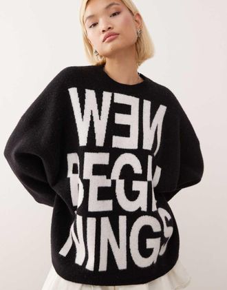 Weekday Pull oversize &agrave; motifs jacquard &laquo; New Beginnings &raquo; - Noir