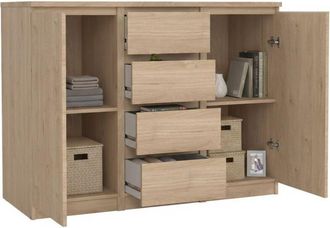 Dmora Dmora - Kommode Alix, Wohnzimmerbuffet, Wohnzimmer-Sideboard, Moderne K&uuml;chen-Speisekammer, 121x50 h91 cm, Eiche
