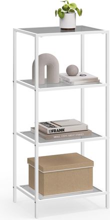 Vasagle Regal mit 4 Ablagen, Badregal, geh&auml;rtetes Glas, einfache Montage, f&uuml;r Badezimmer, Wohnzimmer, K&uuml;che, B&uuml;ro, schiefergrau-perlwei&szlig; LGT028W01