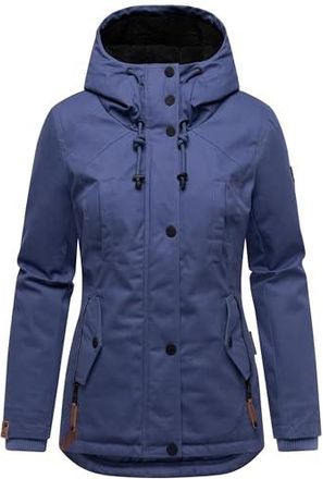 Marikoo Bikoo veste dhiver en coton pour dame avec capuche Violet bleu avec fourrure noire S