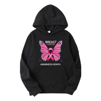Generic Sweat à capuche uni pour femme, chemisier à manches longues pour femme, ample, couleur unie, prévention du cancer du sein, impression à capuche, pull 