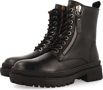 Gioseppo Bottines noires en peau de type motard à semelle track et ornées dun zip métallique pour femme mallaig