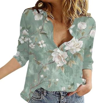 Generic Chemise à manches longues pour femme, coupe classique, tendance, ample, à revers uni, à manches longues, pour la vie quotidienne, cadeaux de Noël, ver