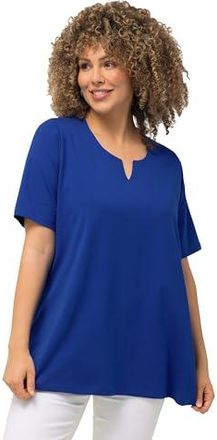 Ulla Popken T- Shirt, Ligne A, Col Tunique, Manches Mi-Longues, Bleu Cobalt, 58-60 Femmes