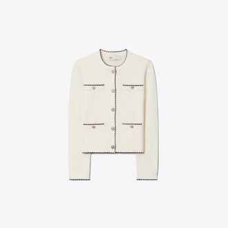 Tory Burch Damen Kendra Cardigan aus Wolle mit Wellenkante