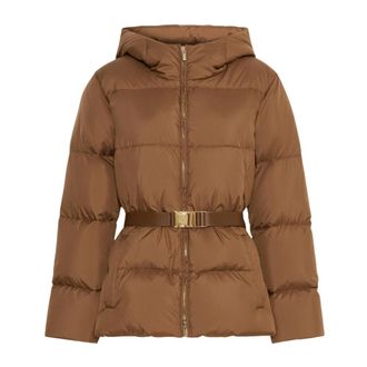 Max Mara Kurze Daunenjacke mit Kapuze und G&uuml;rtel - - Jackets - Damen - Braun - S