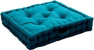 Enjoy Home Kollektion Panama - Bodenkissen mit Griff - 100% Baumwolle - Oeko-TEX Zertifiziert - 50 x 50 x 10 cm - Farbe Entenblau