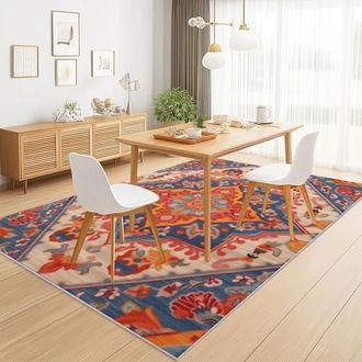 Generic Multicolore Lavable en Machine Tapis Salon Style r&eacute;gional Brocart Fleurs, 140 x 200 cm Doux Tapis de Sol Pelucheux Dessous Antid&eacute;rapant, Entree Interi