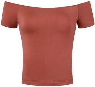 Allegra K Femmes Haut Manches Courtes Coupe à épaules dénudées T-Shirts Simples Costume dhalloween Rouge brunâtre S