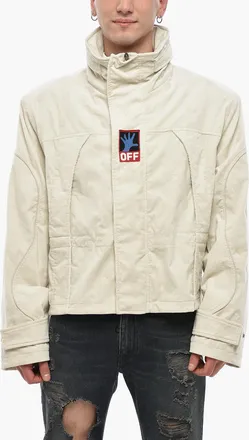 Off-white Ribbed Velour Jacket HANDS OFF with All-Over Embroidery Off-White