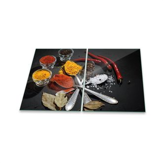 Decorwelt Herdabdeckplatte Abdeckung Ceranfeld Abdeckplatte Schneidebrett 2-Teilig 80x52 Gew&uuml;rze Mehrfarbig Spritzschutz Glasplatte Ceranfeldabdeckung Schutz He