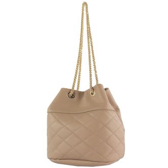 modamoda.de T245 Damen Leder Beuteltasche Schultertasche handmade in Italy, Farbe:Beige