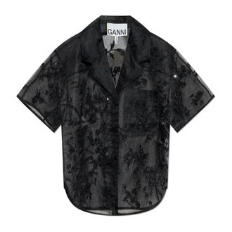 Ganni Verzierte Organza-Bluse - - Blouses & Shirts - Damen - Schwarzk - L