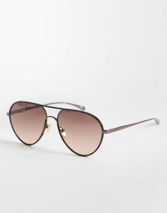 Quay Quay - Say Less - Pilotensonnenbrille aus Metall in dunkler Schildpatt-Optik und Schokobraun-Brown