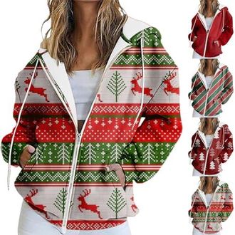 Generic HUIFUAO Sweat &agrave; capuche de No&euml;l pour femme avec imprim&eacute; renne amusant et arbre de No&euml;l - Veste dhiver chaude doubl&eacute;e en polaire - Fermeture &eacute;clair - M