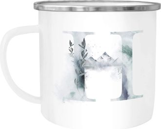 Autiga Emaille Tasse Becher Buchstaben-Tasse H Alphabet Monogram Zeichen Tasse mit Buchstabe wei&szlig;-metall unisize