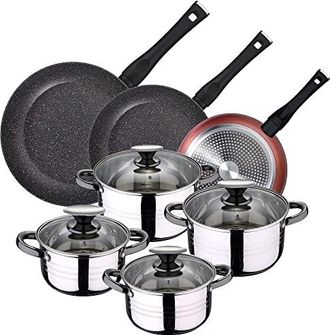 San Ignacio Packung mit 3 Pfannen Ø 20/24 und 28 cm + Küchenbatterie 8 Stück aus Edelstahl