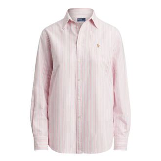 Ralph Lauren Femme, Blouses et Chemises, Rose, Taille: 38 FR Chemise ray&eacute;e en coton avec col boutonn&eacute; et logo brod&eacute;