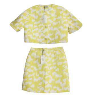Balenciaga Yellow and White Skirt and Jacket Set Size L