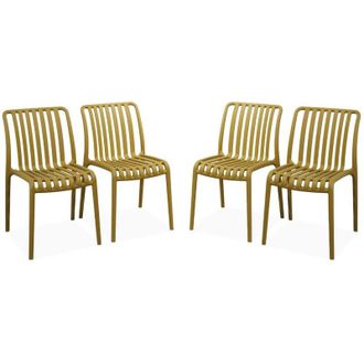 Sweeek Lot de 4 chaises de jardin en plastique moutarde. empilables. d&eacute;j&agrave; mont&eacute;es