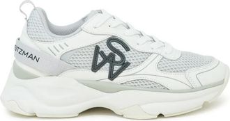 Stuart Weitzman Low-Top Sneaker - Grey And White Calf Leather Trainer - Gr. 10 - in Weiß - für Damen