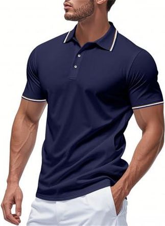 Generic Polo &agrave; manches courtes pour homme - Col boutonn&eacute; - T-shirt de golf d&eacute;contract&eacute;, bleu marine, 3XL