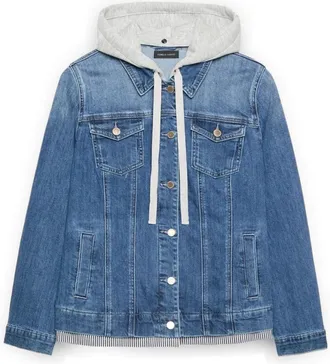 Fiorella Rubino Femme, Vestes, Bleu, Taille: 52 FR Veste en jean avec capuche amovible en molleton