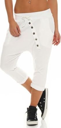 Malito more than fashion Malito Court Boyfriend Pantalon avec Bouton Bar 8015 Femme Taille Unique (Blanc)