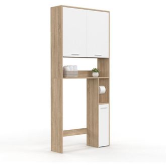 IDMarket Regalm&ouml;bel mit WC-Aufsatz WALLIS aus Holz in Buche und Wei&szlig;