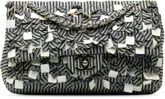 Chanel Hobo Bags - Medium Cotton Striped Double Flap - Gr. unisize - in Blau - f&uuml;r Damen