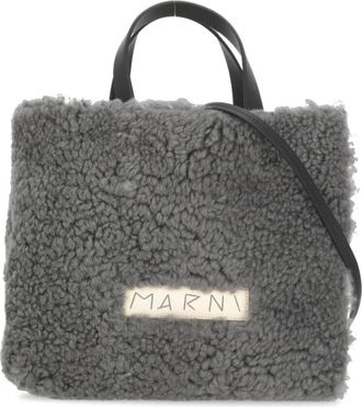 Marni Femme, Sacs, Gris, Taille: ONE Size Sac à Main en Cuir Gris avec Détails en Fourrure