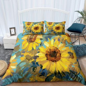 Generic Bettbezug Abstrakt Blumen Sonnenblumen Gedruckter, 240 x 260 cmBettbezug-Set mit Kissenbezug für Jungen Mädchen Raumdekor, Weich Mikrofaser bettbezug 