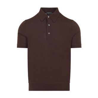 Tom Ford Homme, Tops, Brun, Taille: M Polo en Soie et Cachemire Jauge Fine
