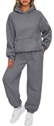 OLIPHEE Trainingsanzug Damen Set Fleece Jogginganzug Damen Outdoor Winter Warm 2 Teiliger Hoodie mit Kapuze Gym Sweathose Baggy Sportanzug Set f&uuml;r Frauen Stre