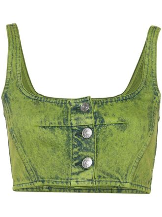 Marni Cropped-Jeanstop mit Bleach-Effekt - Gr&uuml;n