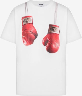 Moschino Bedrucktes T-Shirt aus Bio-Baumwolljersey - Wei&szlig;