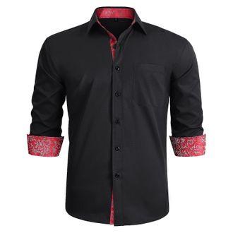 Hisdern Schwarz Rot Businesshemd f&uuml;r Herren Formal Classic Button Down Langarm Kragen Regular Fit Business Hochzeit Party Freizeithemden