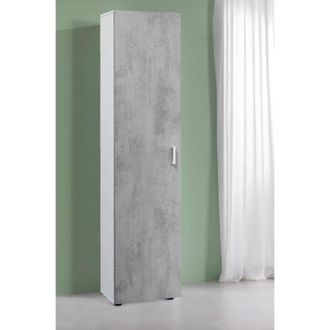 Dmora Armoire &agrave; usages multiples Dmana, Armoire auxiliaire avec 1 porte et 3 &eacute;tag&egrave;res, Armoire moderne, Meuble colonne haute, 41x37h182 cm, Ciment et Blanc