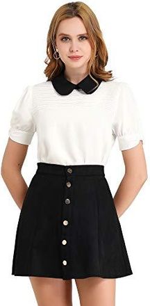 Allegra K Femmes Haut Chemisier Décontracté Manches Courtes Col Claudine Blanc XL